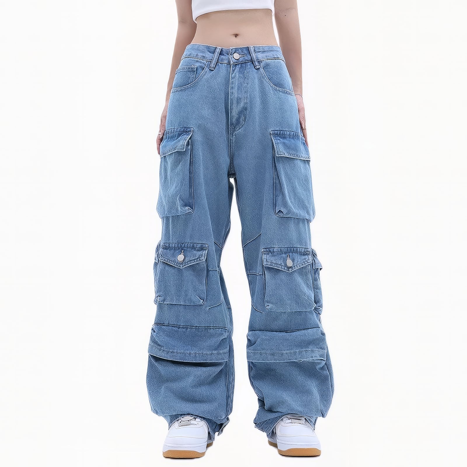 Women's Multi-Pocket Baggy Cargo Blue Jeans – Starphase
